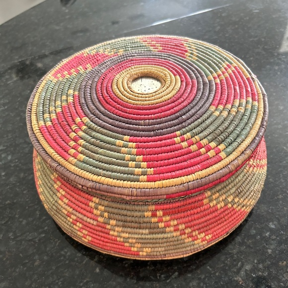 unbranded | Accents | Vintage Pakistan Coiled Lidded Basket Pink Green ...